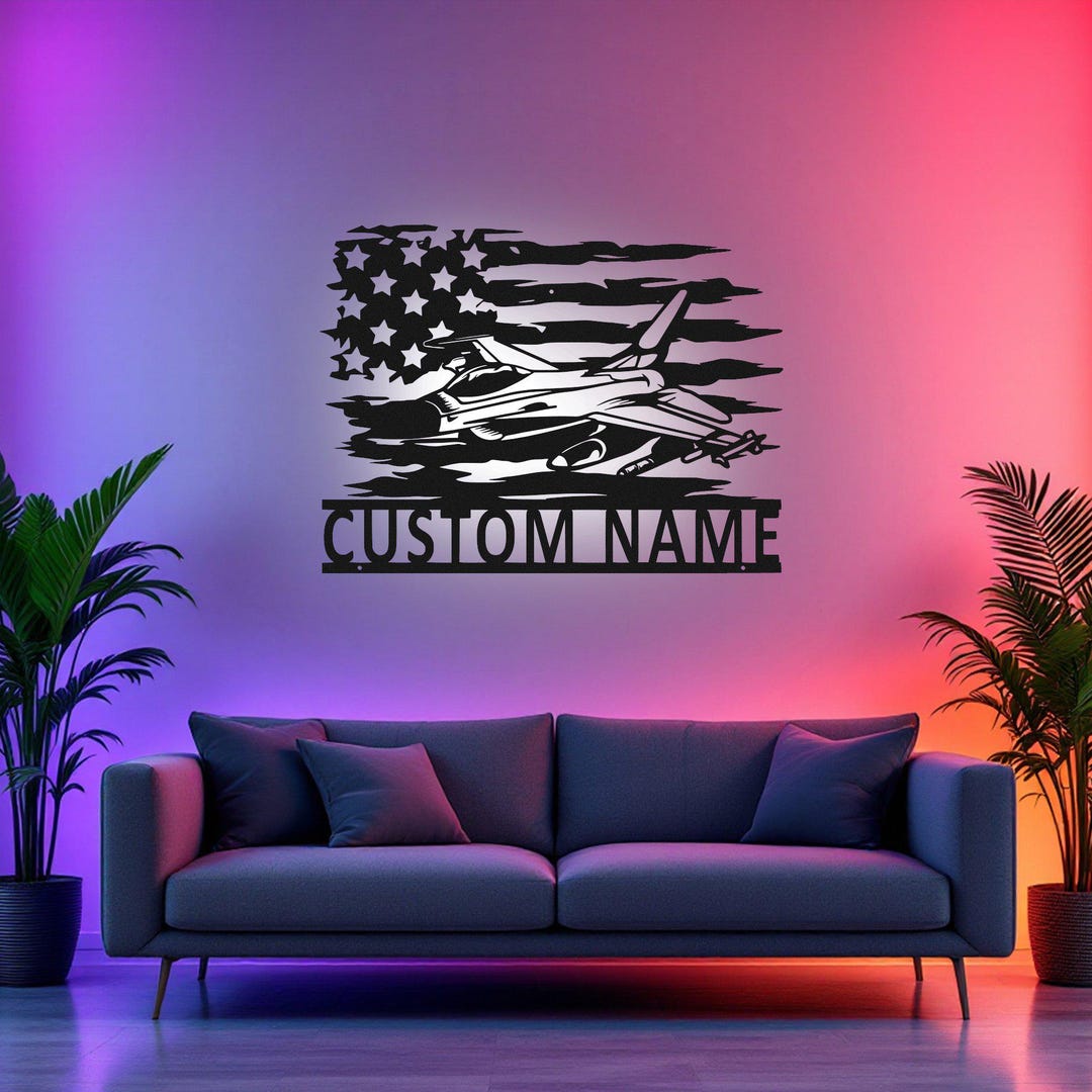 Custom US Fighter Jet Metal Wall Art With LED Light, Personalized ...