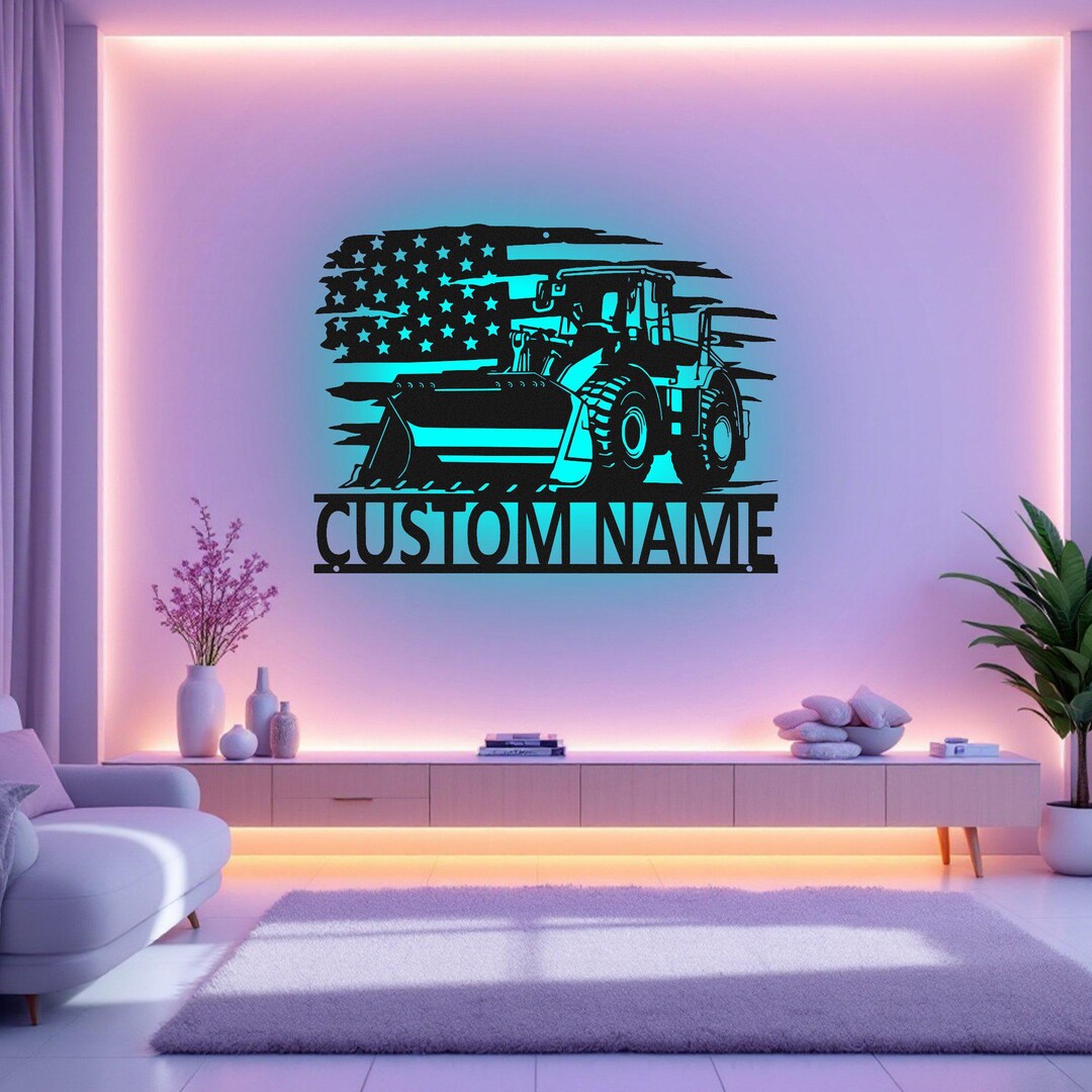 Custom US Bulldozer Metal Wall Art With LED Light, Personalized ...