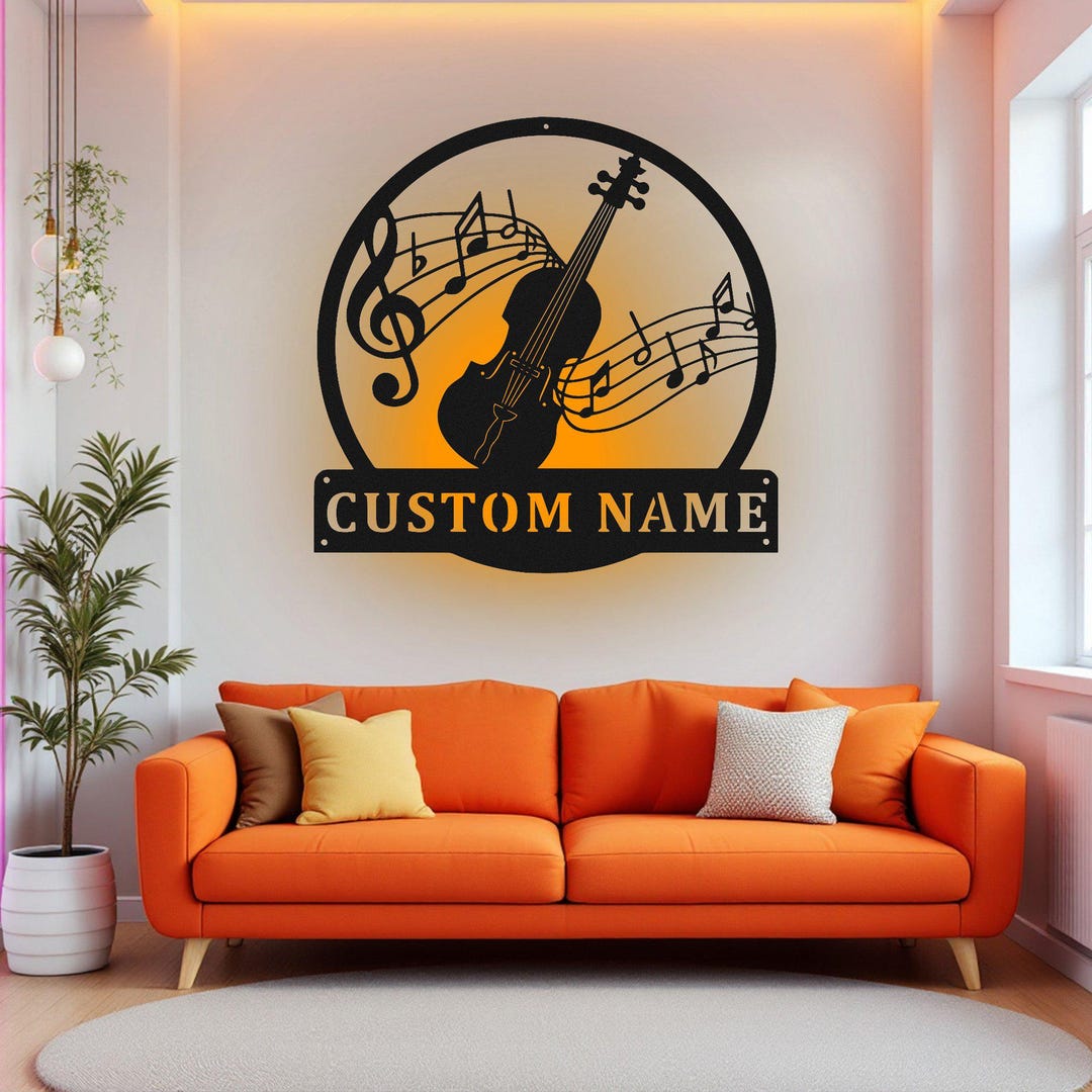 Custom Fiddle Music Metal Wall Art With LED Light, Personalized Fiddle ...