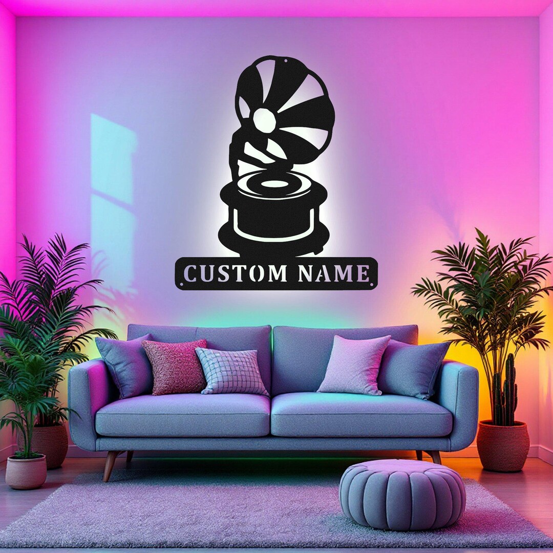 Custom Phonograph Record Metal Wall Art With LED Light, Personalized ...