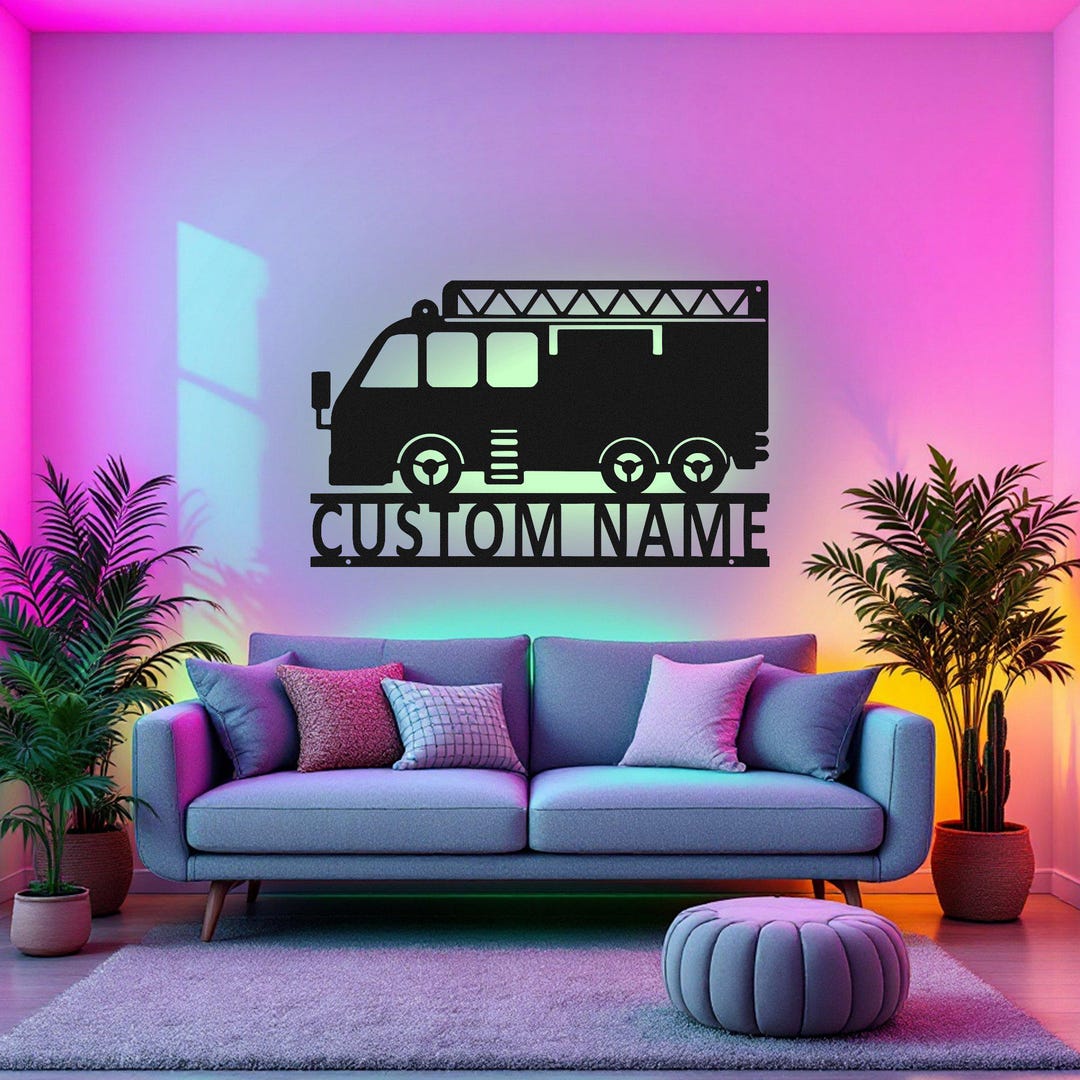 Custom Fire Truck Metal Wall Art With LED Light, Personalized Fire ...
