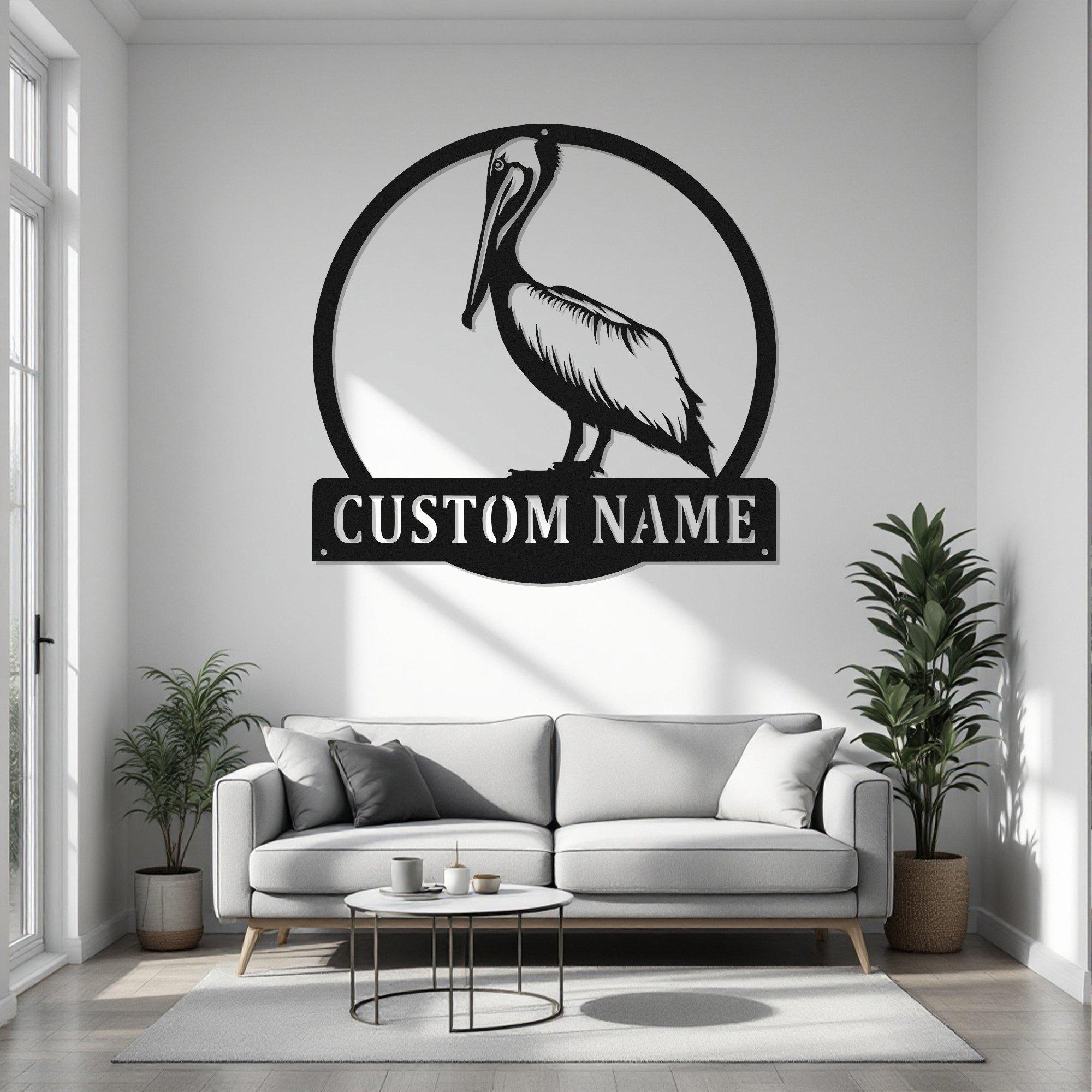 Custom Pelican Metal Wall Art With LED Light, Personalized Pelican Name ...