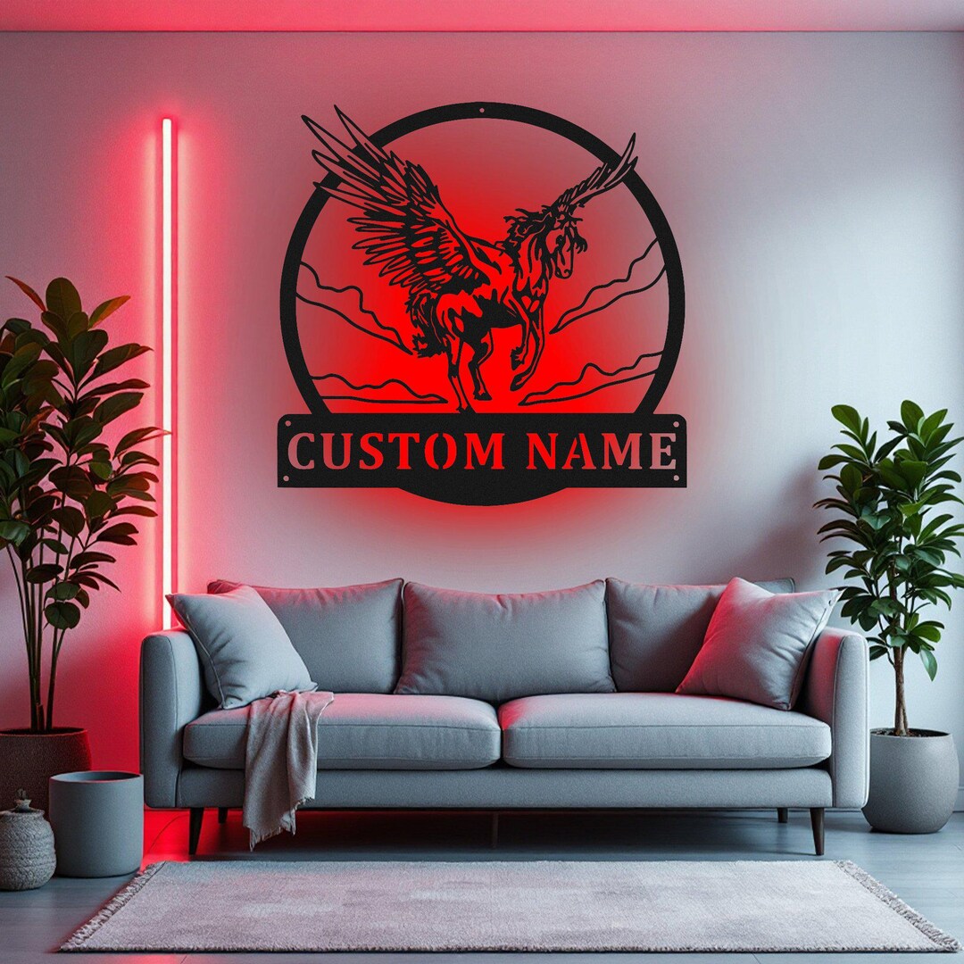 Custom Pegasus Metal Wall Art With LED Light, Personalized Pegasus Name ...