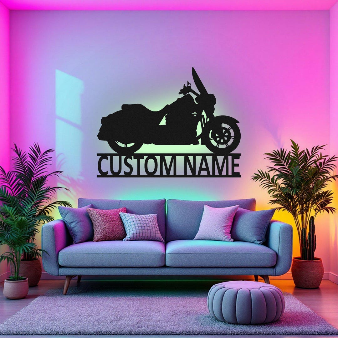 Custom Motorcycle Metal Wall Art With LED Light, Personalized Biker ...