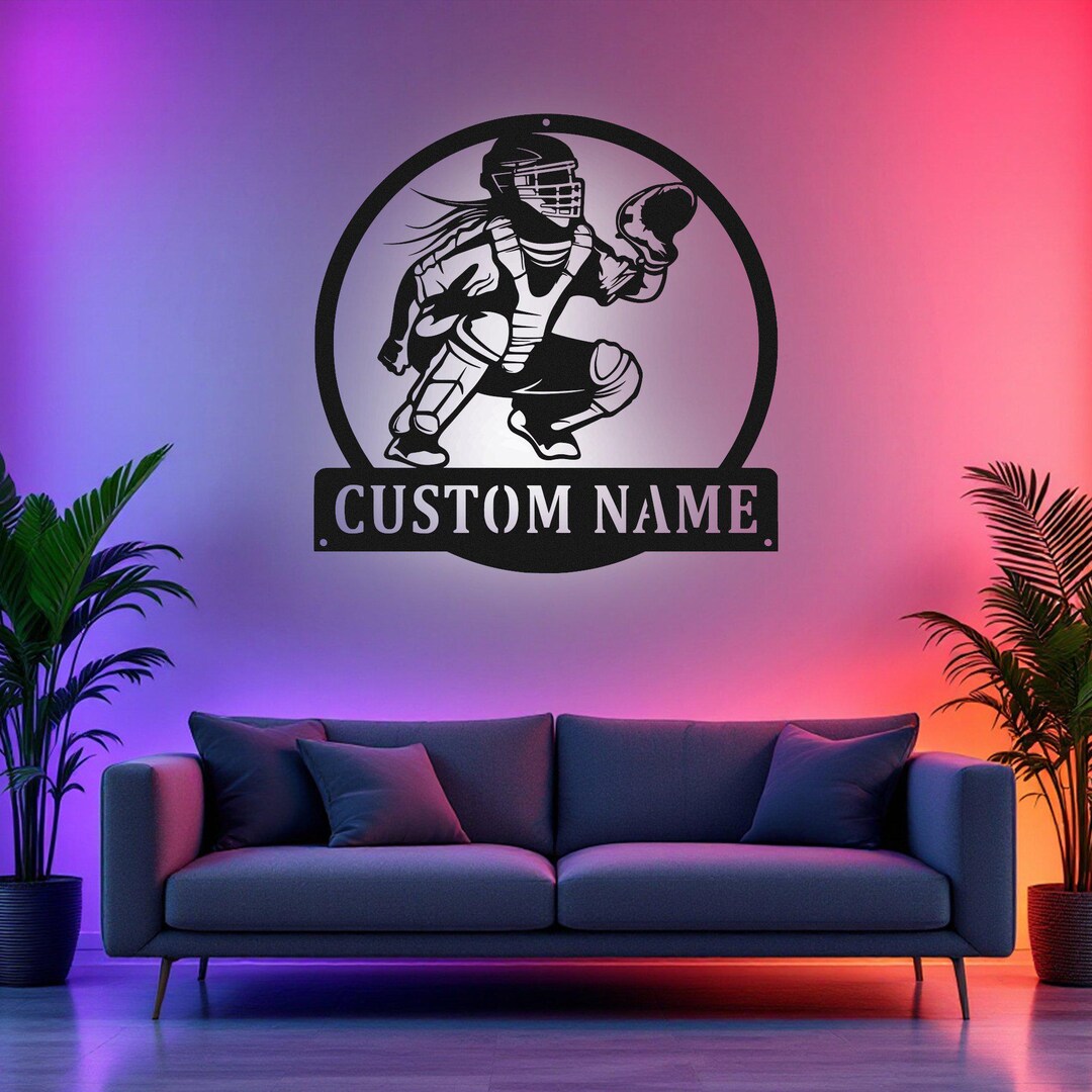 Custom Softball Metal Wall Art With LED Light, Personalized Softball ...