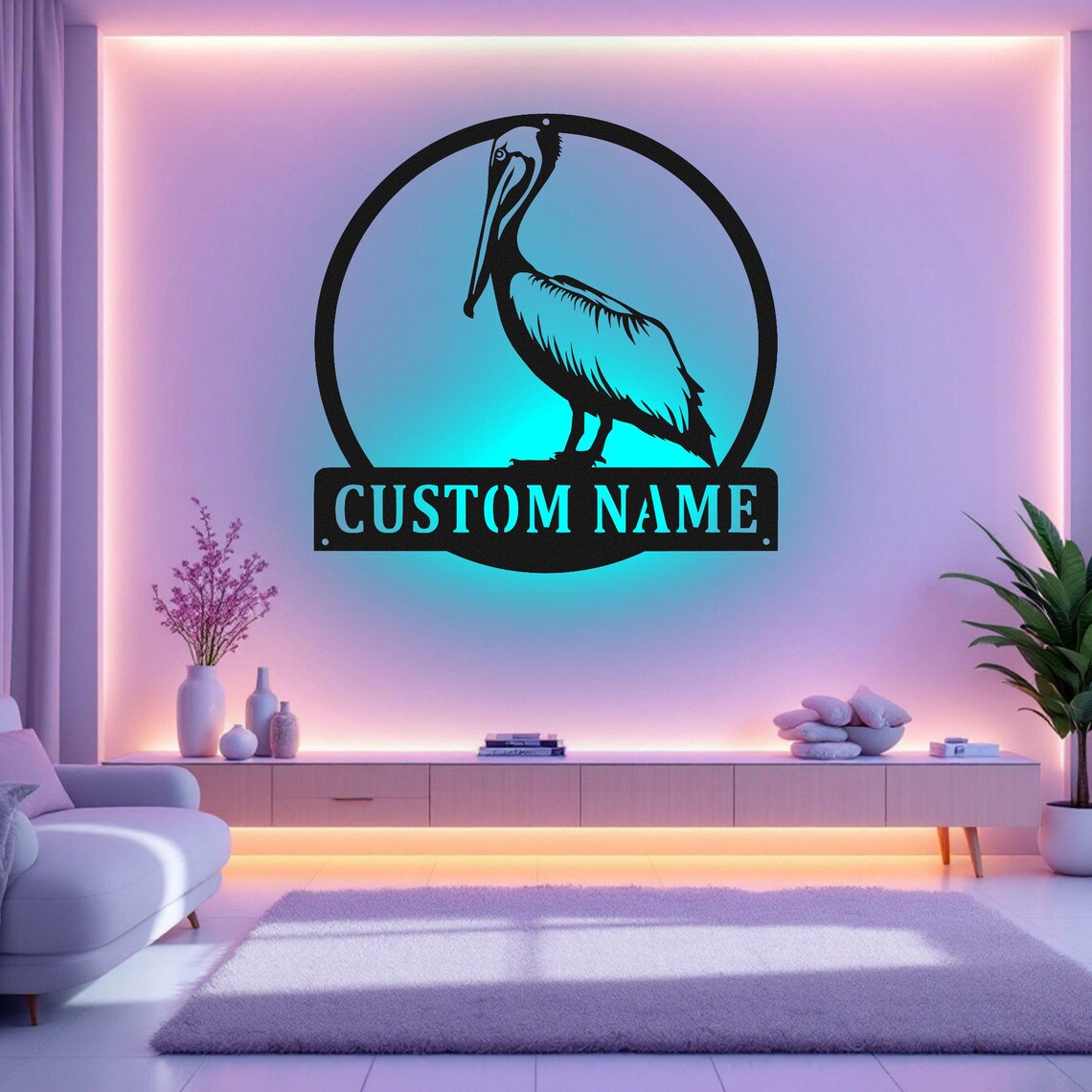 Custom Pelican Metal Wall Art With LED Light, Personalized Pelican Name ...