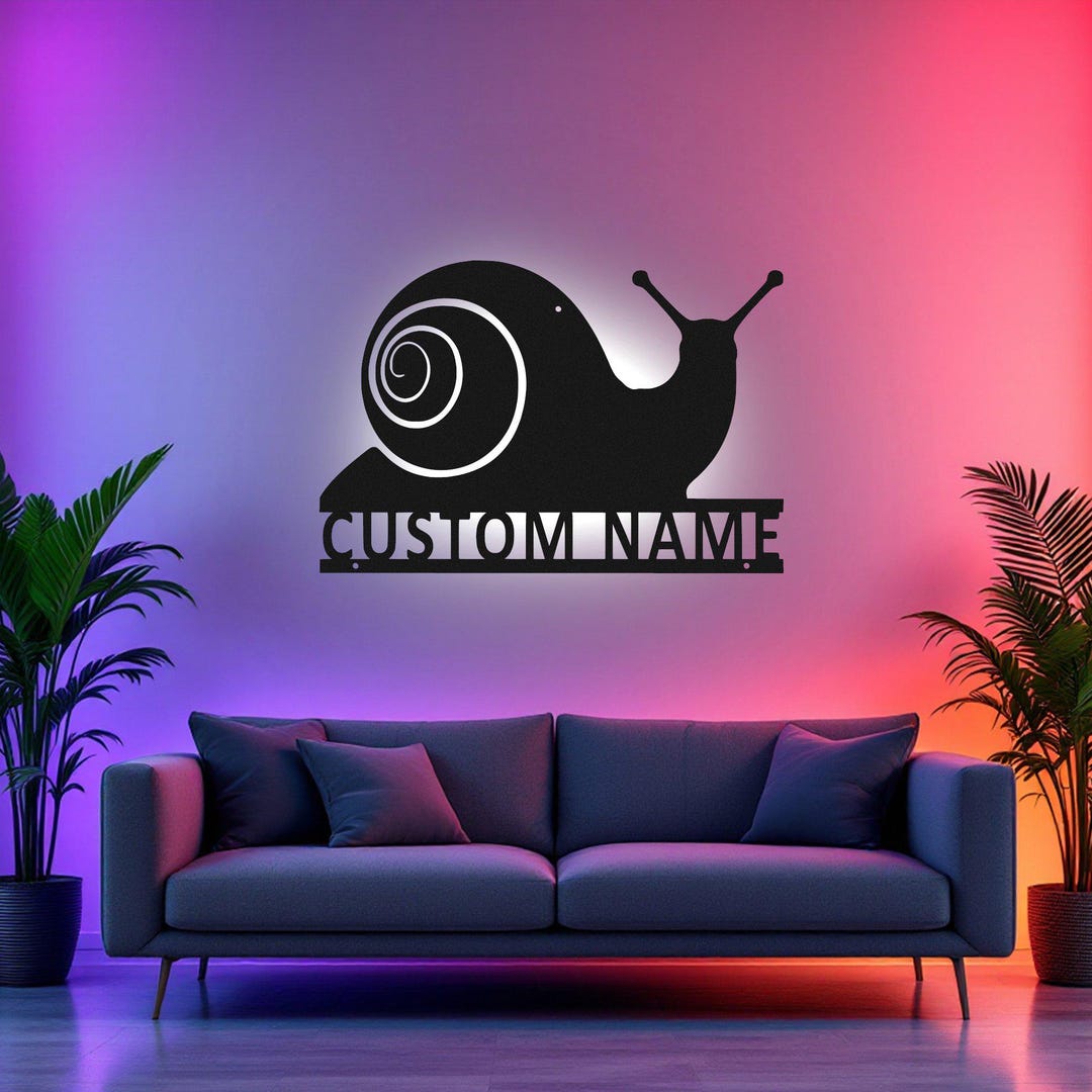 Custom Snail Metal Wall Art With LED Light, Personalized Snail Name ...