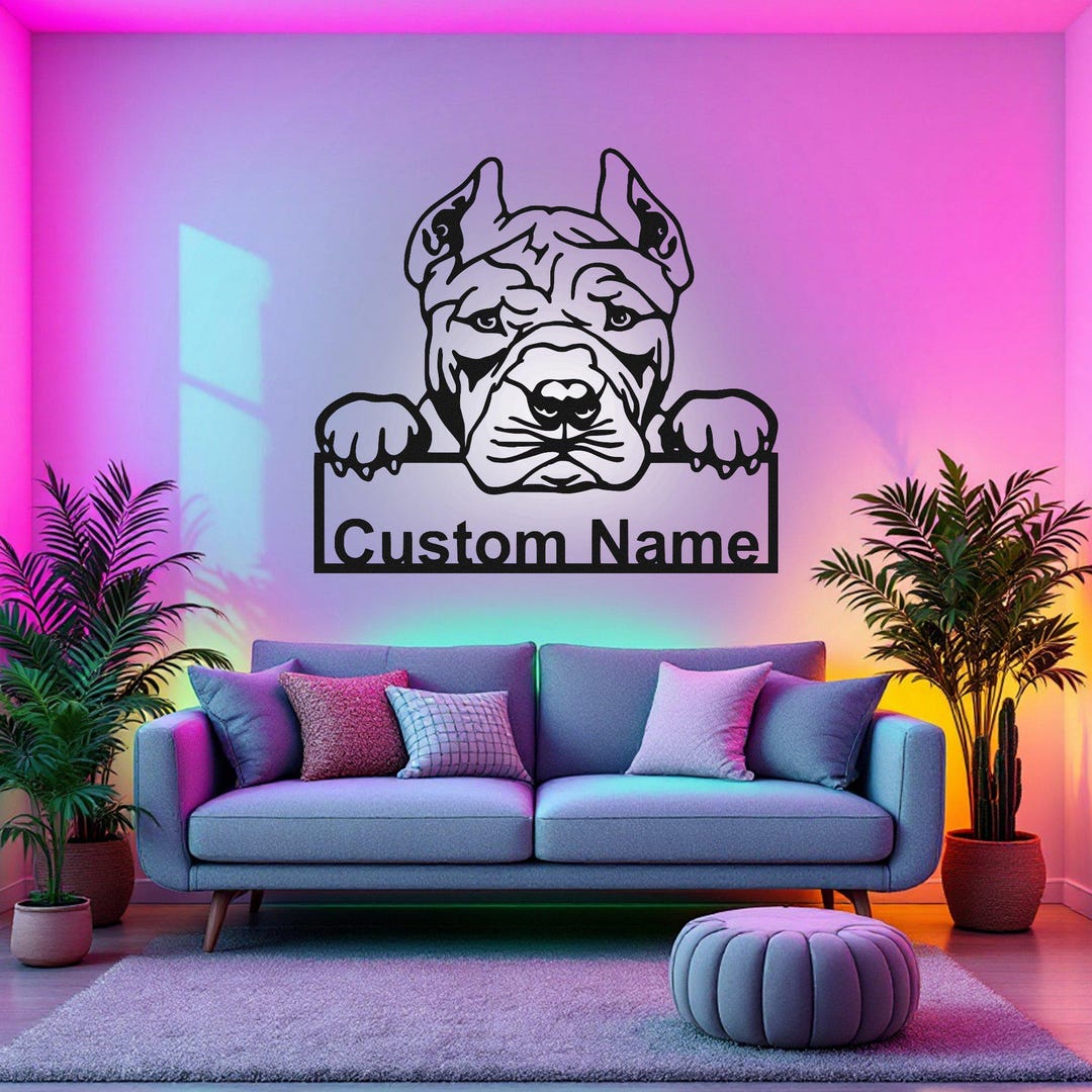 Custom American Bully Metal Wall Art With LED Light, Personalized ...