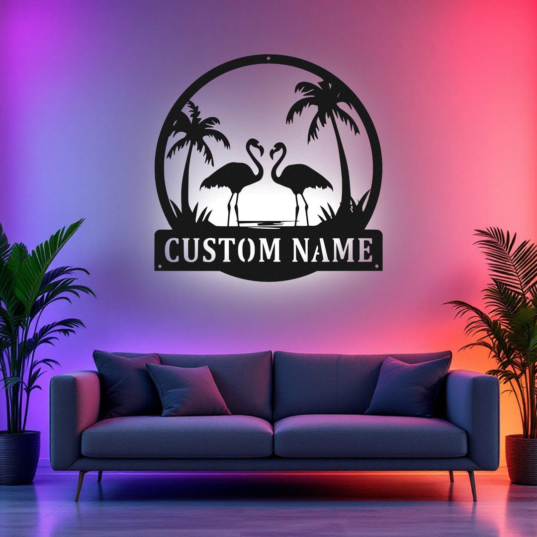 Custom Flamingo Metal Sign With LED Light, Personalized Flamingo Name ...