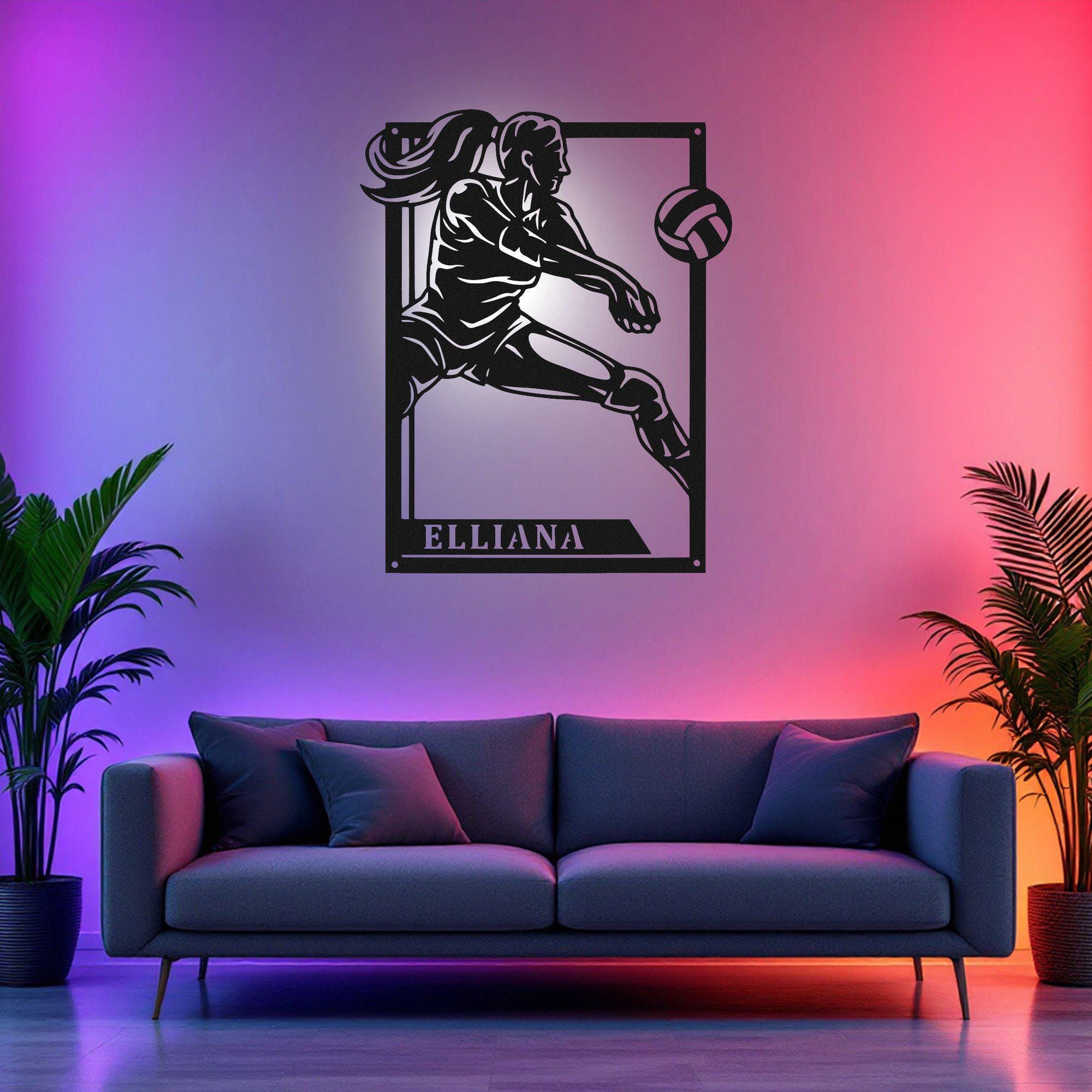 Custom Female Volleyball Signage Metal Sign With LED Light ...