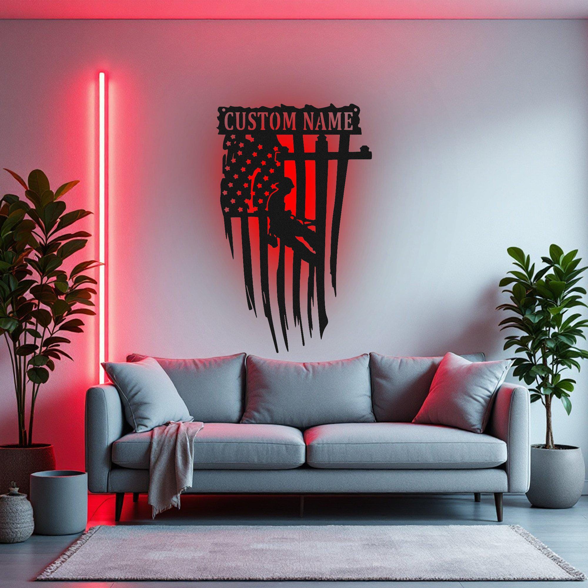 Custom US Lineman Metal Wall Art With LED Light, Personalized Lineman ...
