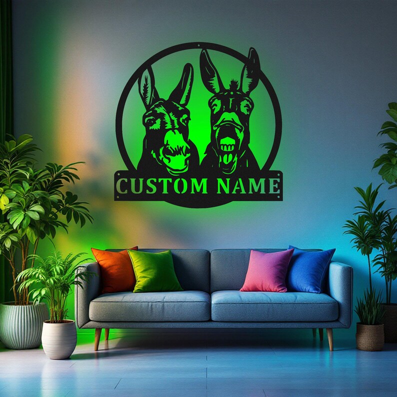 Custom Two Donkey Metal Wall Art With LED Light, Personalized Donkey ...