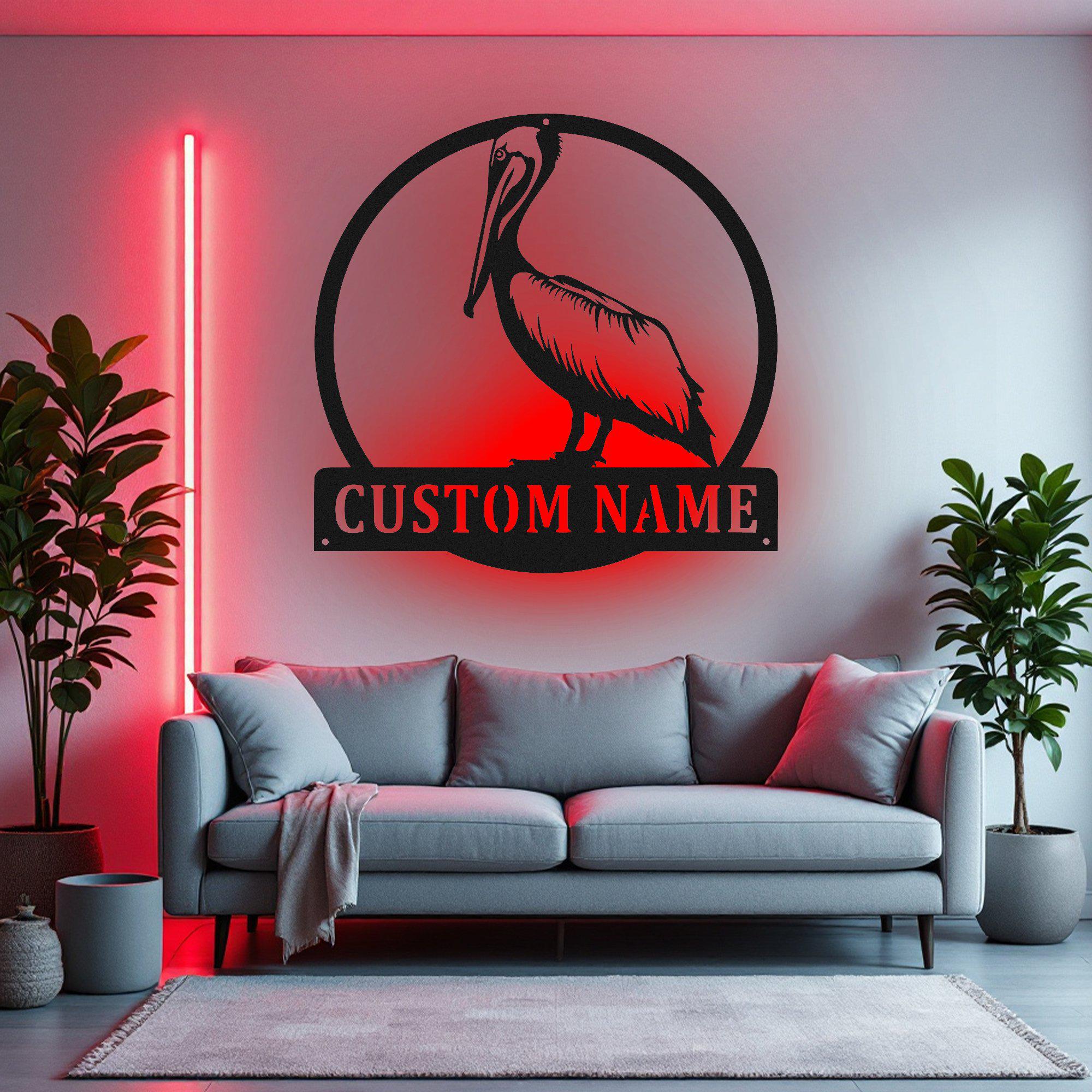 Custom Pelican Metal Wall Art With LED Light, Personalized Pelican Name ...