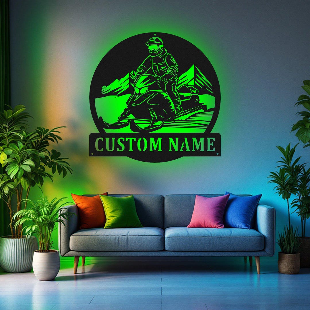 Custom Snowmobile Metal Wall Art With LED Light, Personalized ...
