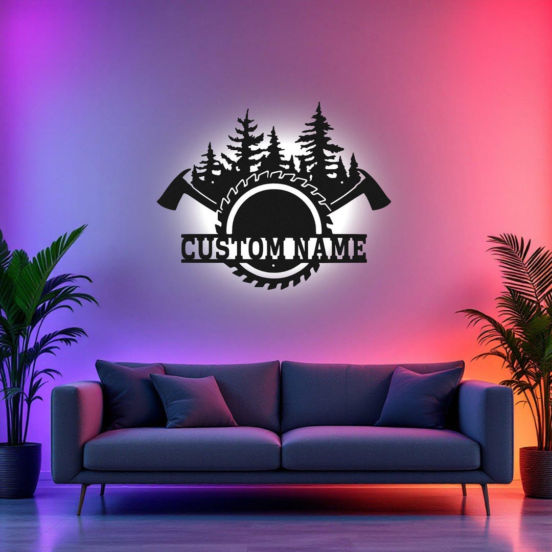 Custom Lumberjack Metal Wall Art With LED Light, Personalized ...
