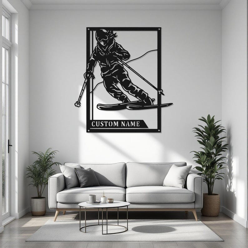 Custom Female Skiing Signage Metal Wall Art With LED Light ...
