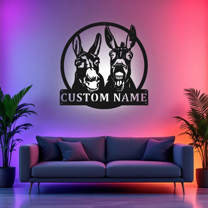 Custom Two Donkey Metal Wall Art With LED Light, Personalized Donkey ...