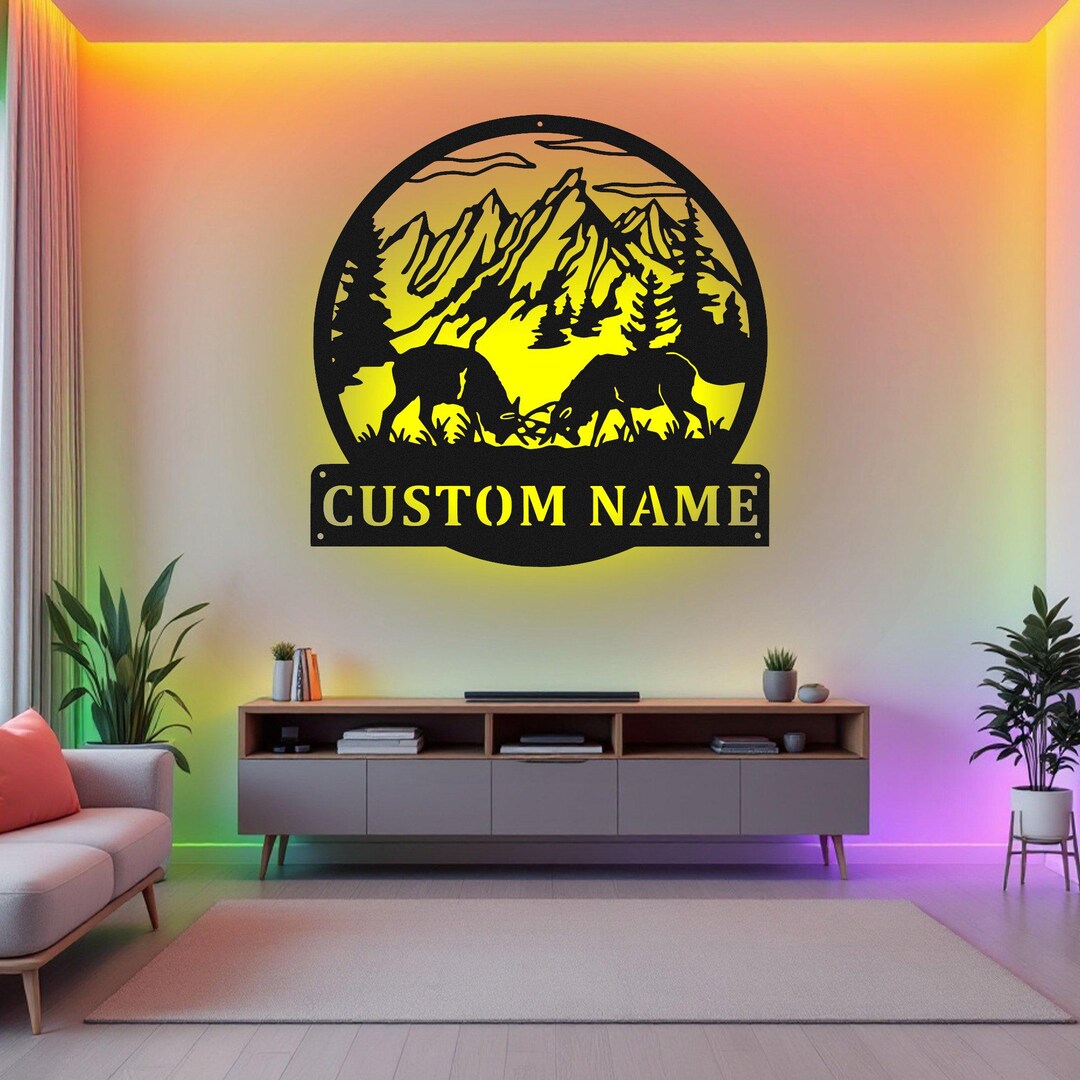 Custom Dueling Caribou Elk Deer Metal Wall Art With LED Light ...