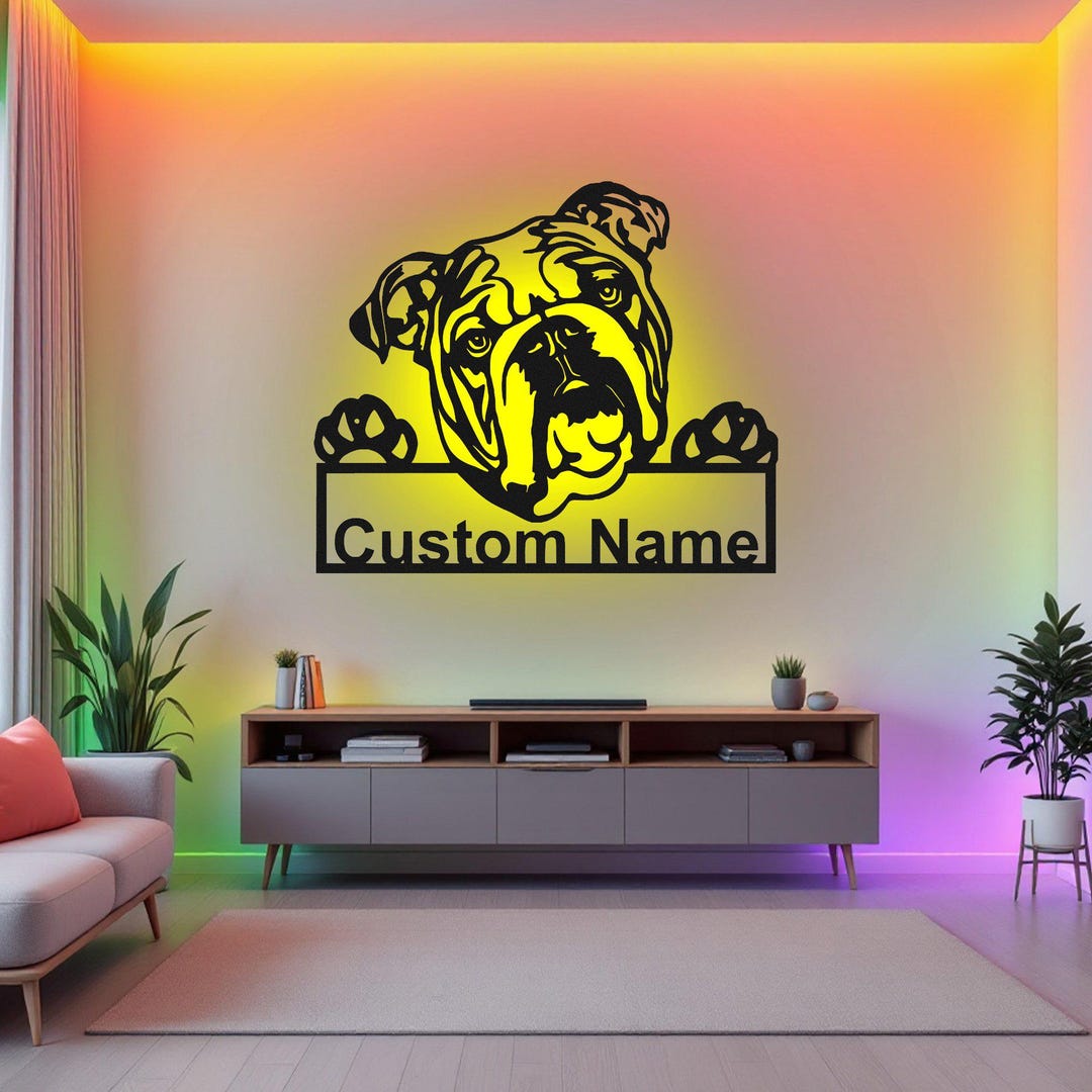 Custom English Bulldog Metal Wall Art With LED Light, Personalized ...