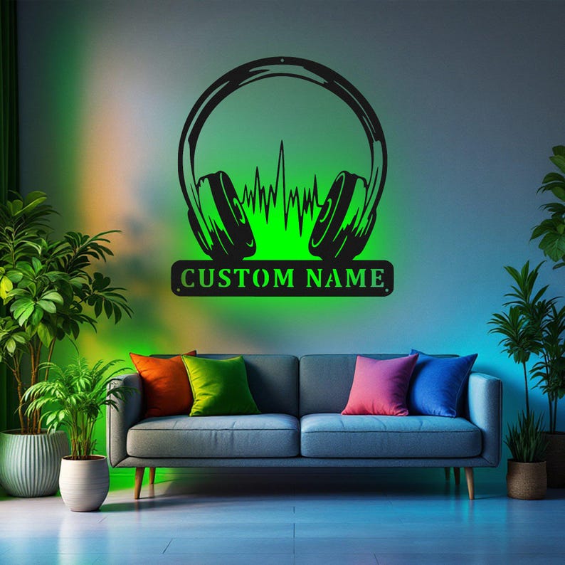 Custom Headphone Metal Wall Art With LED Light, Personalized Headphone ...