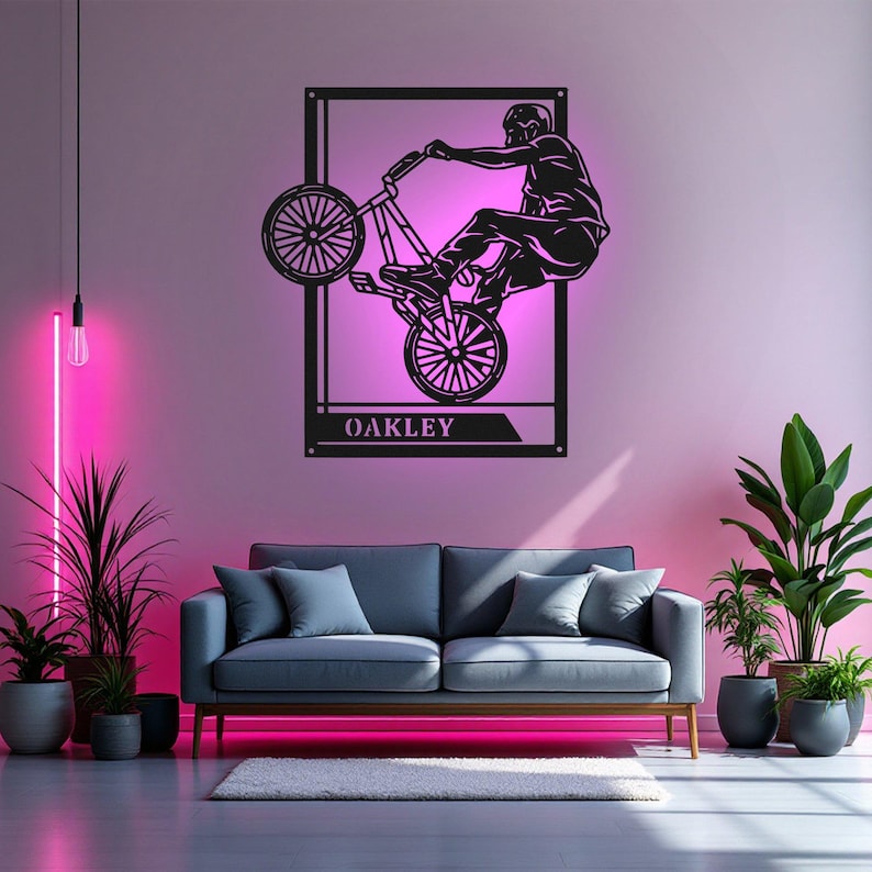Custom Male BMX Signage Metal Wall Art With LED Light, Personalized Bmx ...