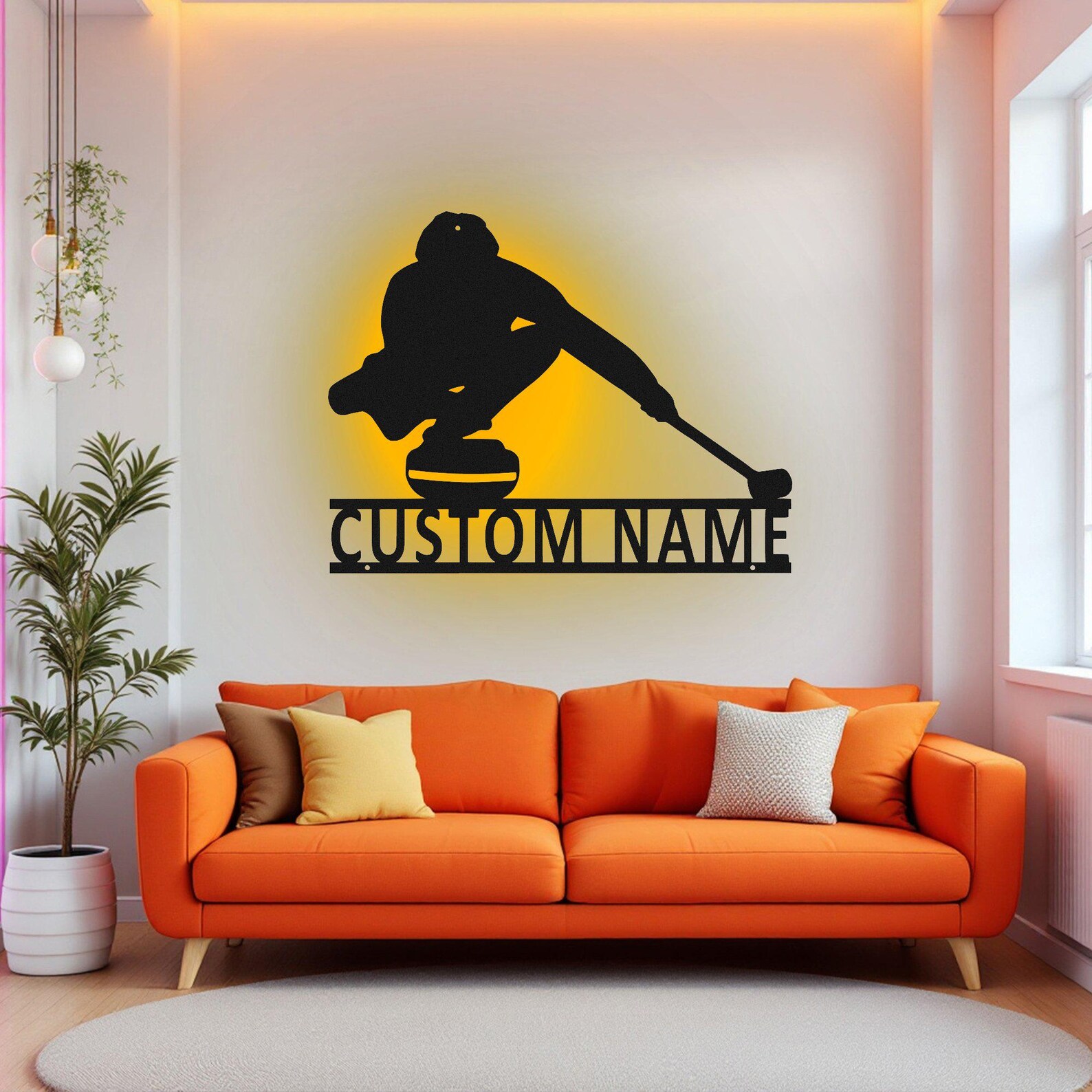 Custom Curling Metal Wall Art With LED Light, Personalized Curling ...