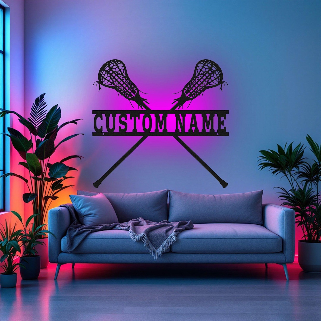 Custom Lacrosse Sticks Metal Wall Art With LED Light, Personalized ...