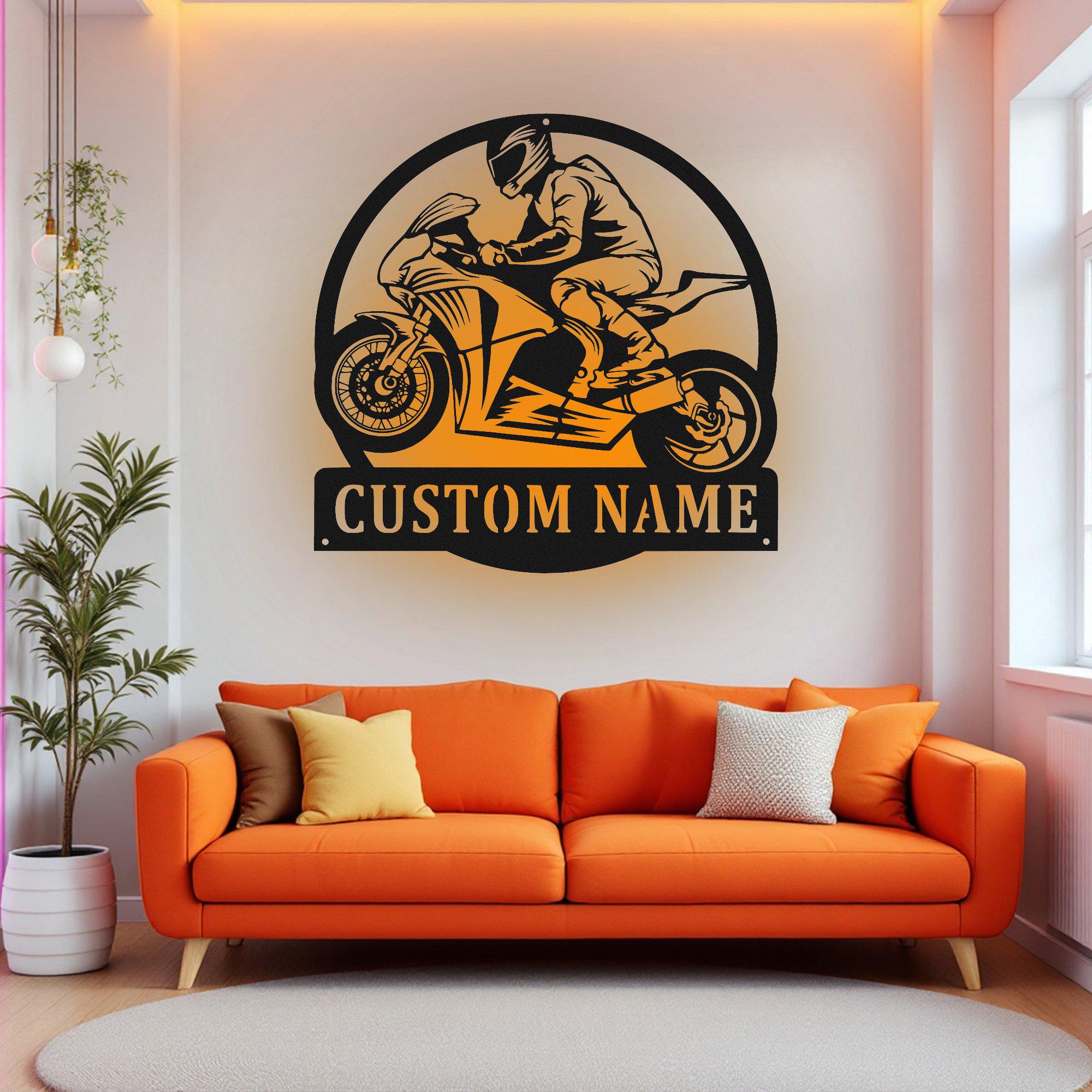 Custom Racing Motor Metal Wall Art With LED Light, Personalized Motor ...