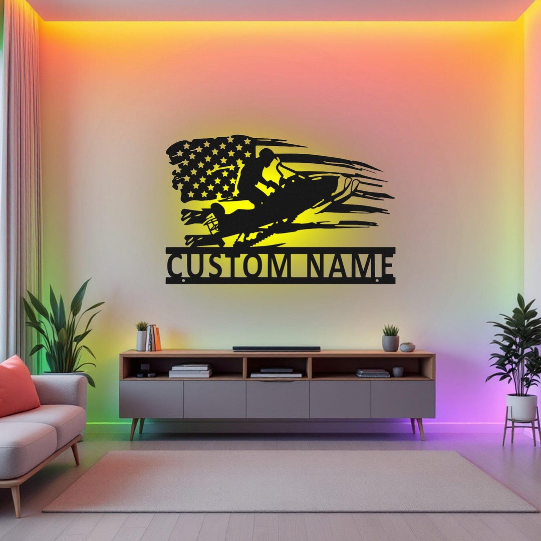 Custom US Snowmobile Metal Wall Art With LED Light, Personalized ...
