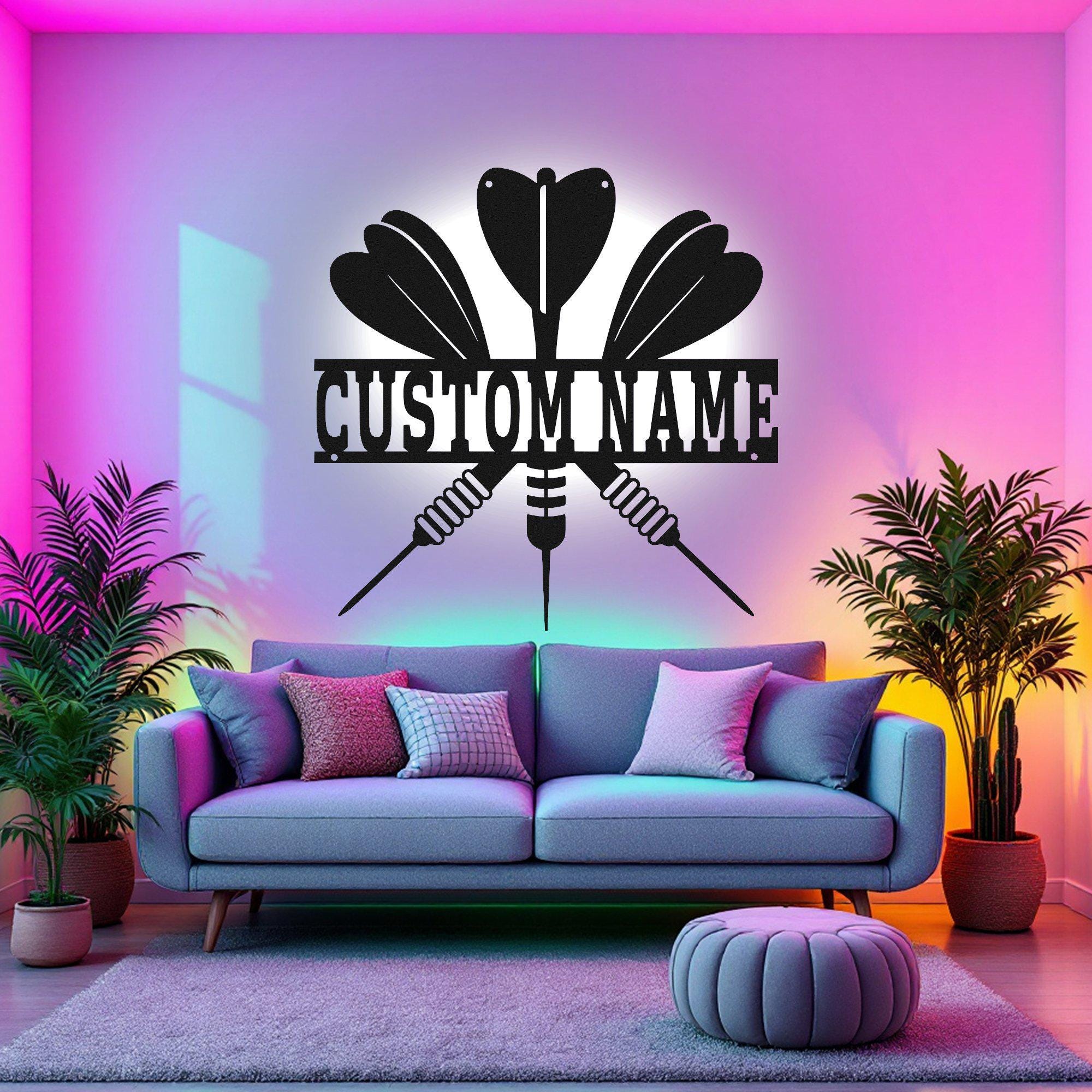 Custom Darts Metal Wall Art With LED Light, Personalized Darts Player ...