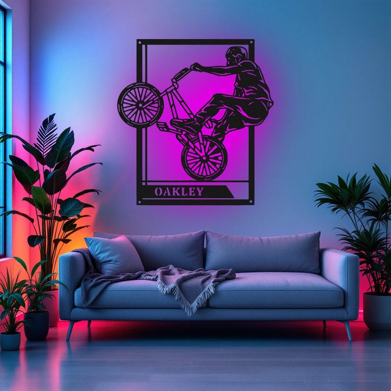 Custom Male BMX Signage Metal Wall Art With LED Light, Personalized Bmx ...