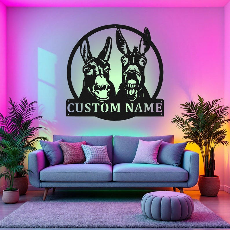 Custom Two Donkey Metal Wall Art With LED Light, Personalized Donkey ...