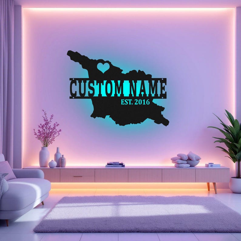 Custom Georgia Map Metal Wall Art With Led Light, Personalized Georgia ...