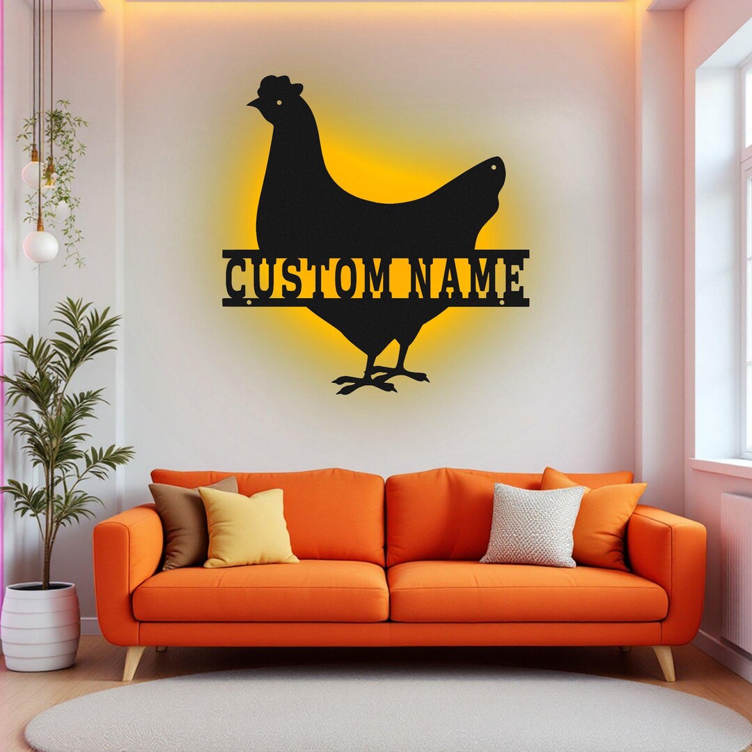 Custom Chicken Metal Wall Art With LED Light, Personalized Chicken Farm ...