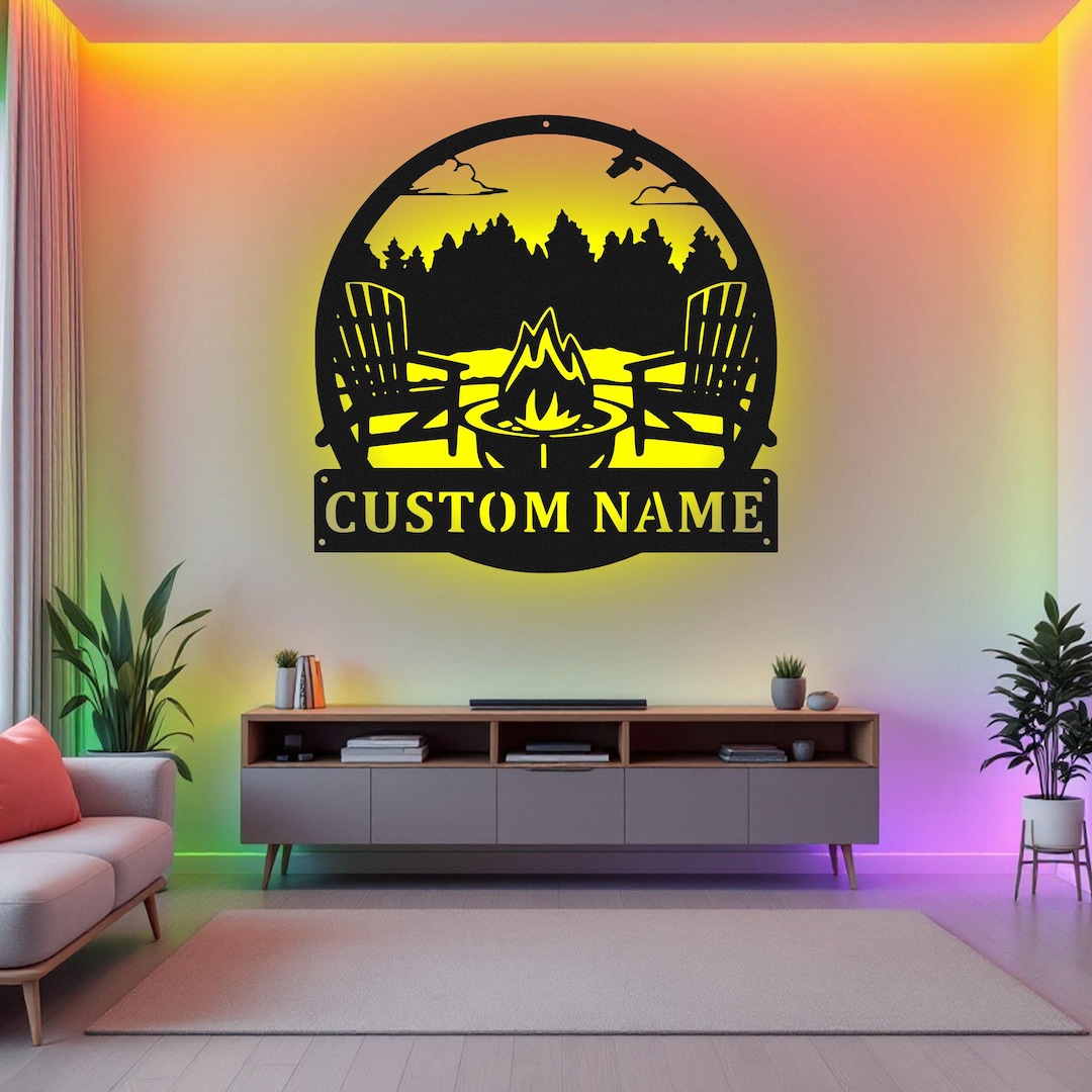 Custom Campfire Metal Wall Art With LED Light, Personalized Campfire ...