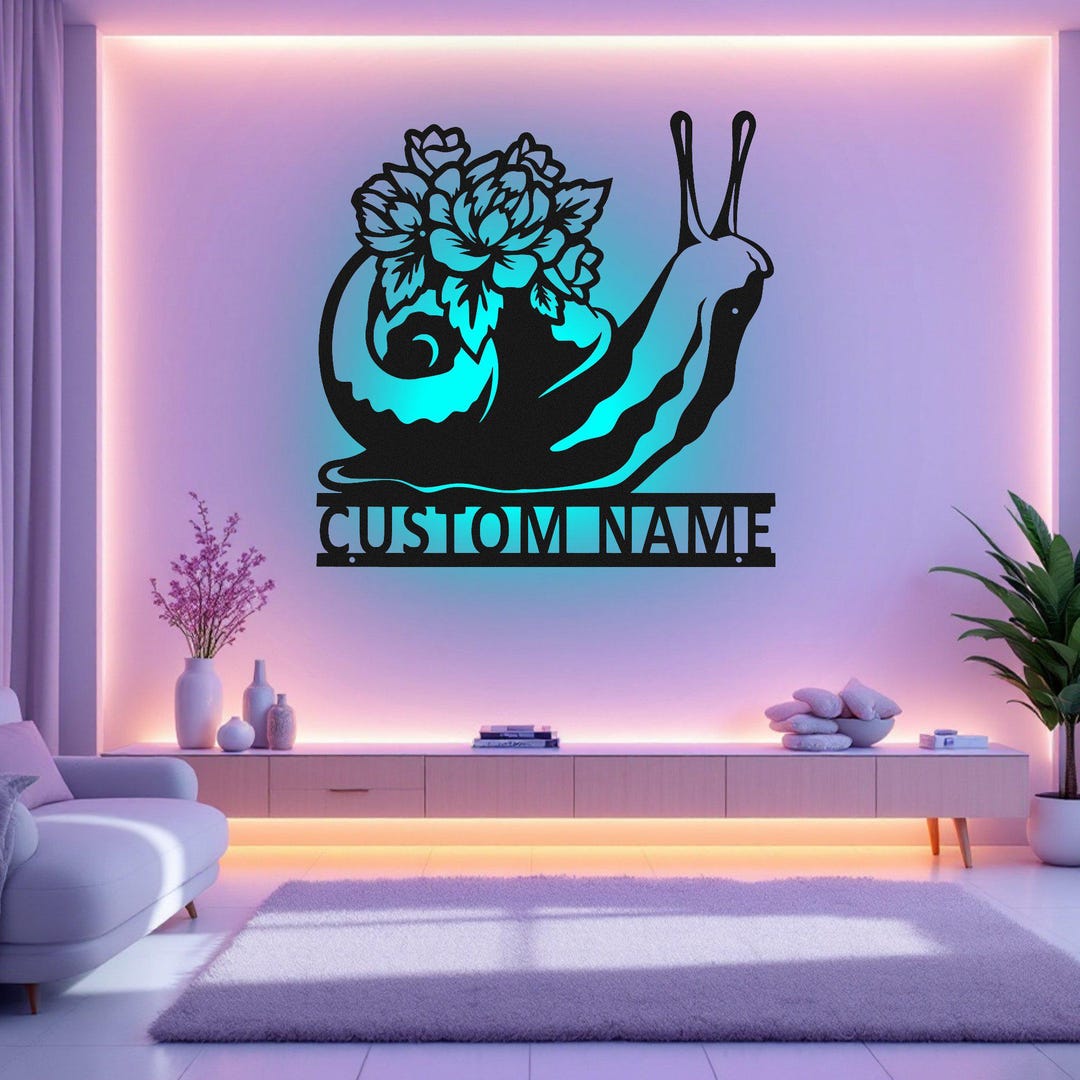 Custom Floral Snail Metal Wall Art With LED Light, Personalized Snail ...