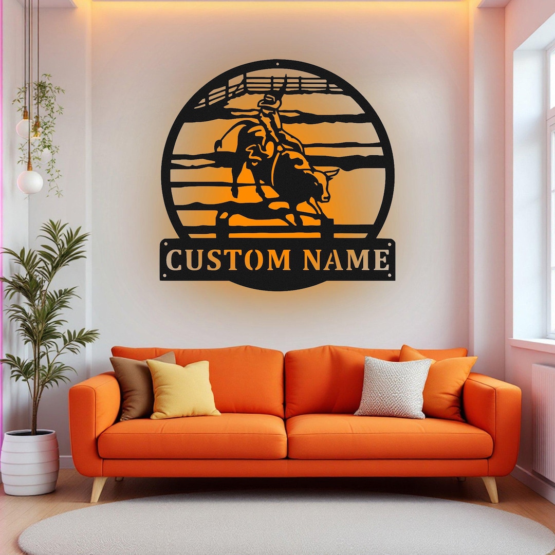 Custom Bull Rider Metal Wall Art With LED Light, Personalized Bull ...