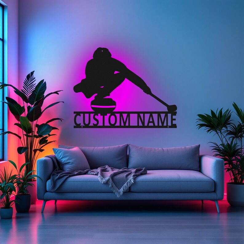 Custom Curling Metal Wall Art With LED Light, Personalized Curling ...