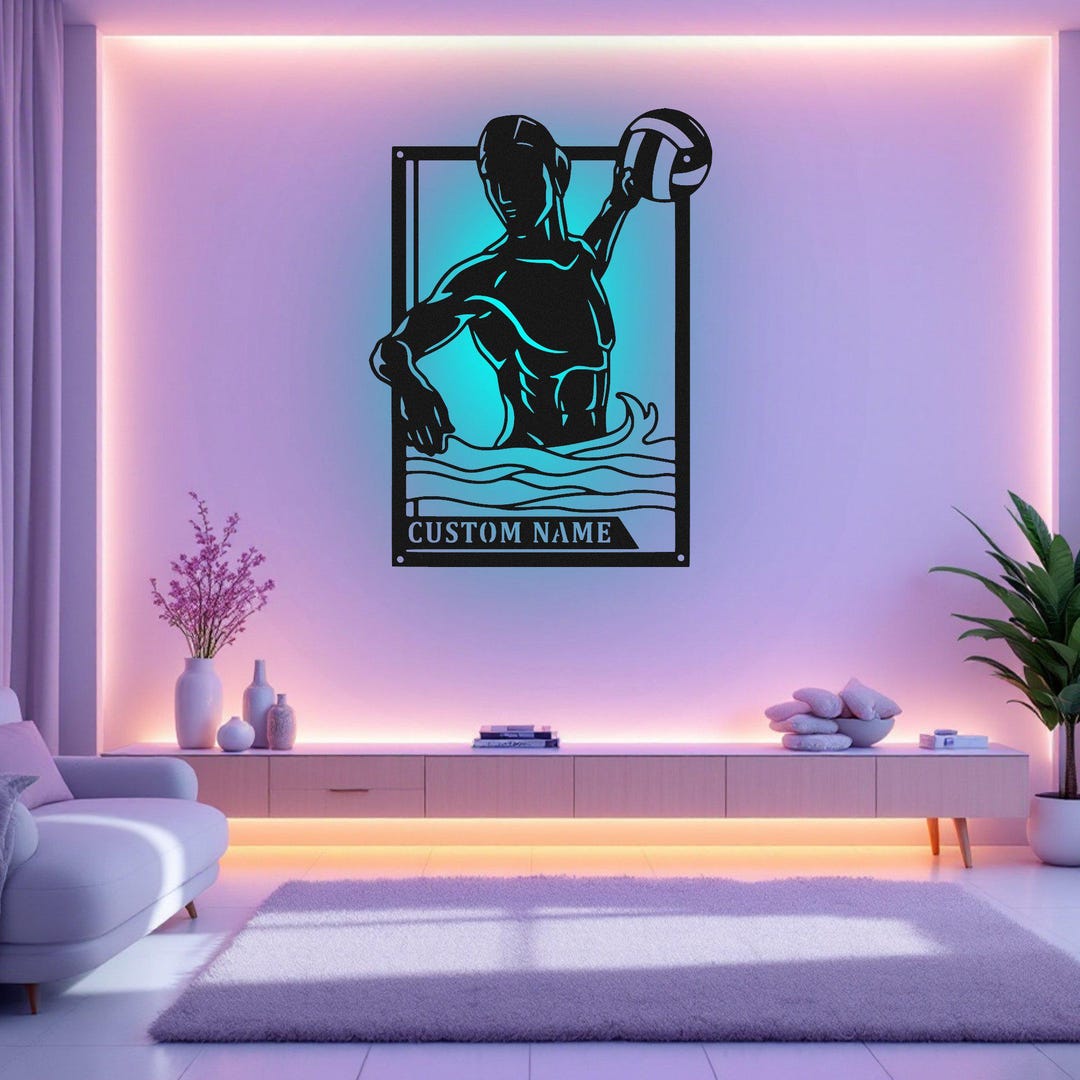 Custom Male Water Polo Signage Metal Sign With LED Light, Personalized ...