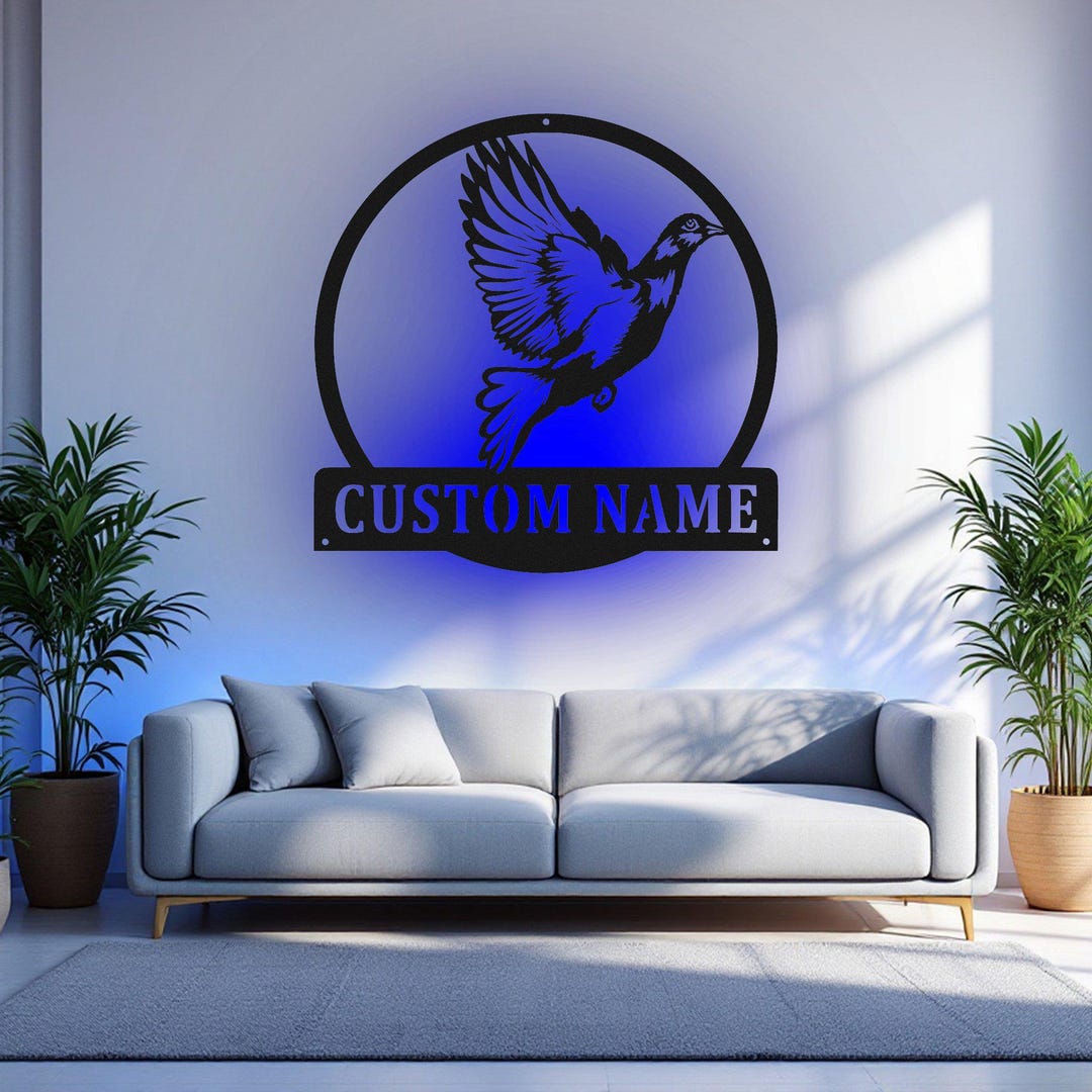 Custom Pigeon Metal Wall Art With LED Light, Personalized Pigeon Name ...