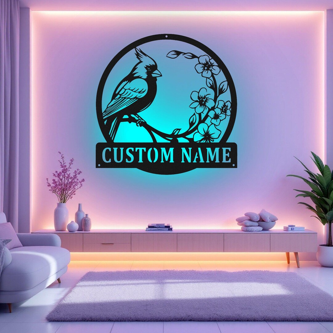 Custom Cardinal Bird Metal Sign With LED Light, Personalized Cardinal ...