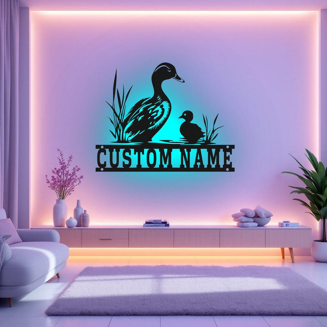 Custom Duck Metal Sign With LED Light, Personalized Duck Name Sign ...