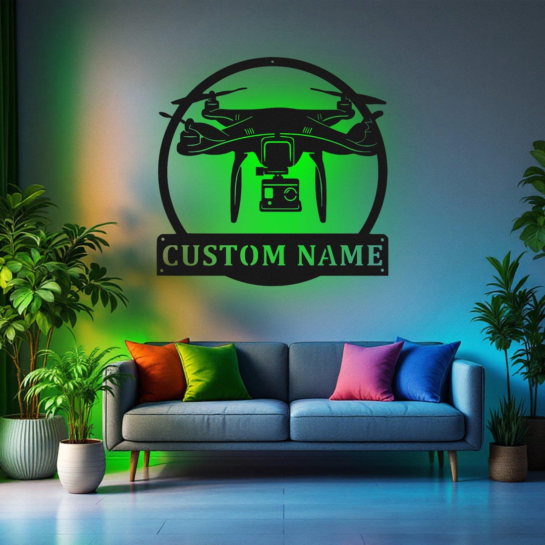 Custom Drone Metal Wall Art With LED Light, Personalized Drone Name ...