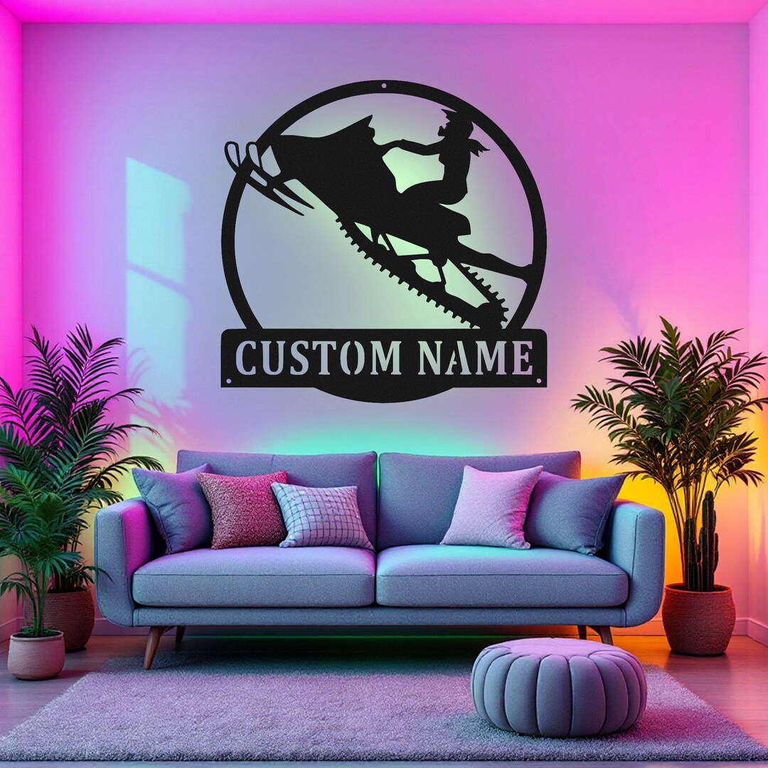 Custom Woman Snowmobile Metal Wall Art LED Light, Personalized ...