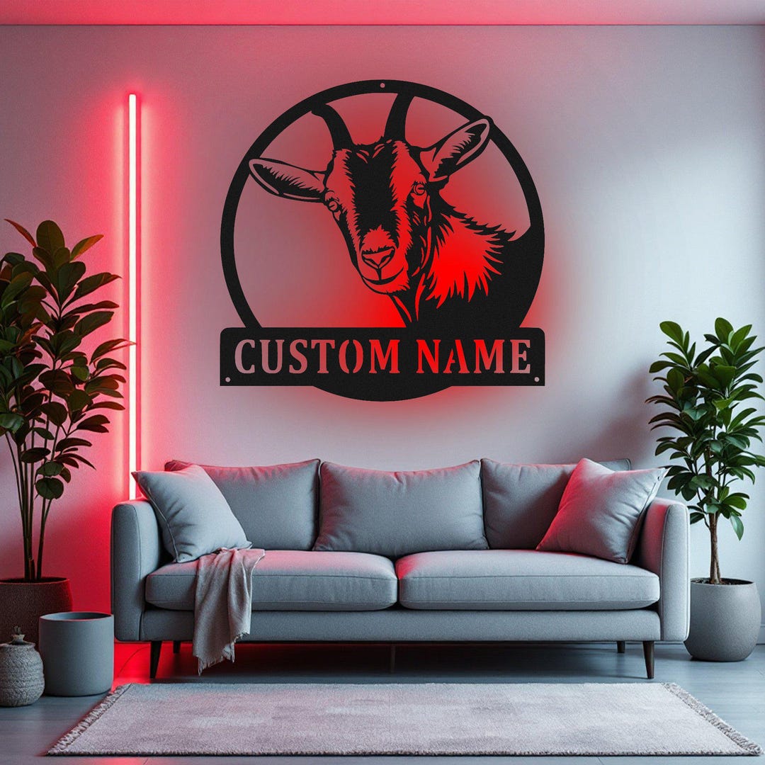 Custom Goat Metal Wall Art With LED Light, Personalized Goat Farm Name ...