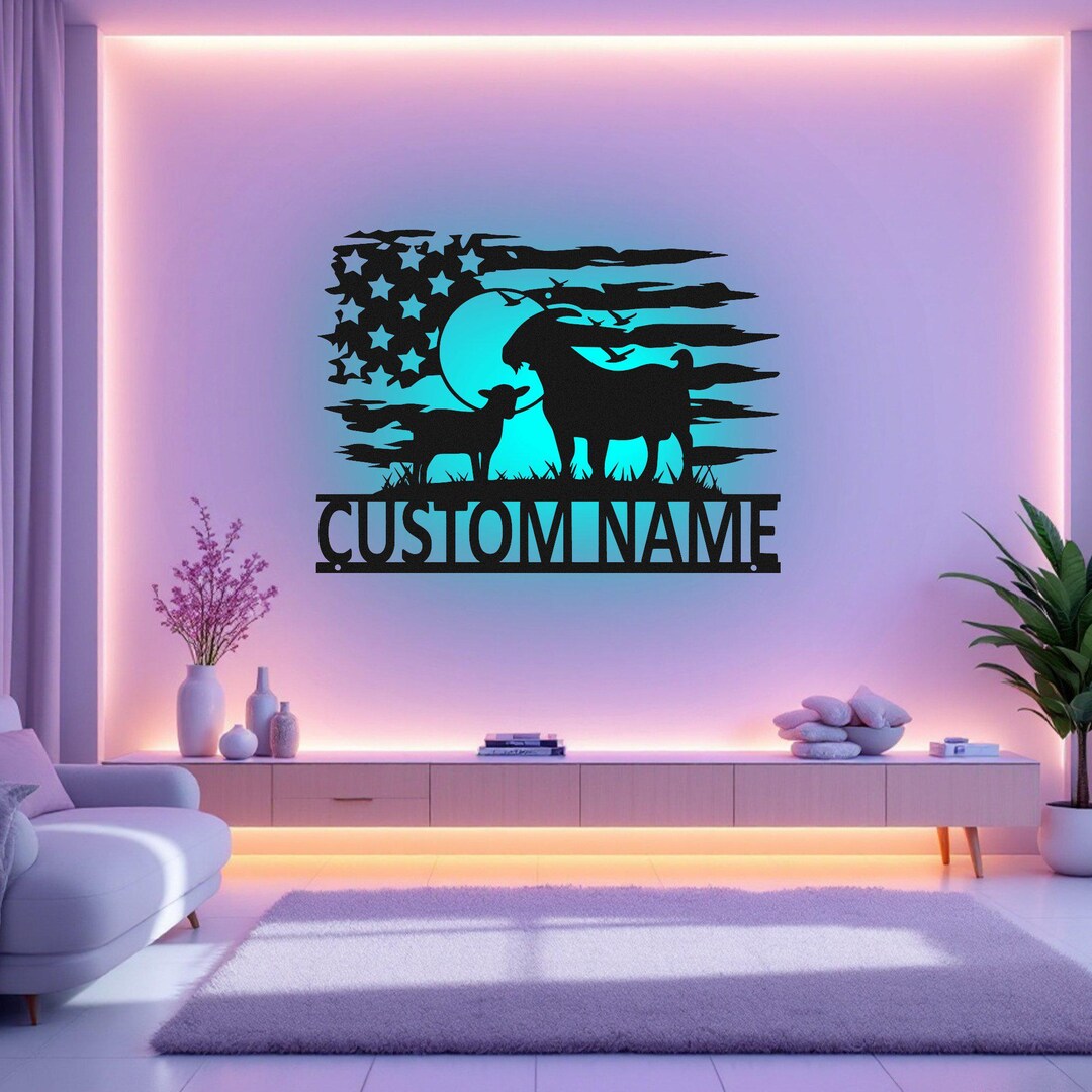 Custom US Goat Farm Metal Wall Art With LED Light, Personalized Goat ...