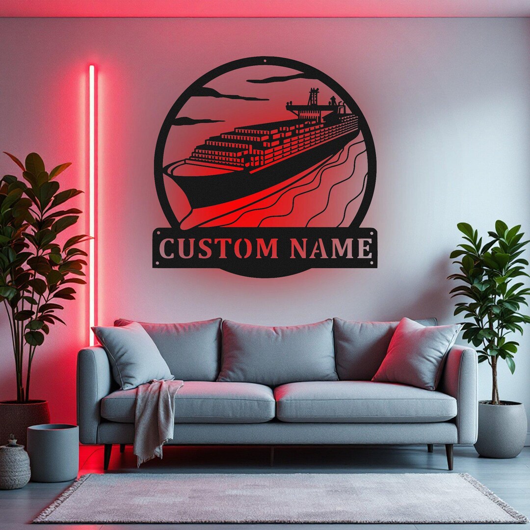 Custom Container Ship Metal Wall Art With LED Light, Personalized ...