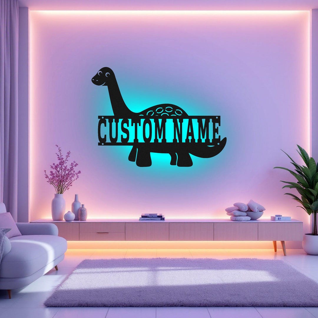 Custom Brontosaurus Dinosaur Metal Wall Art With LED Light ...