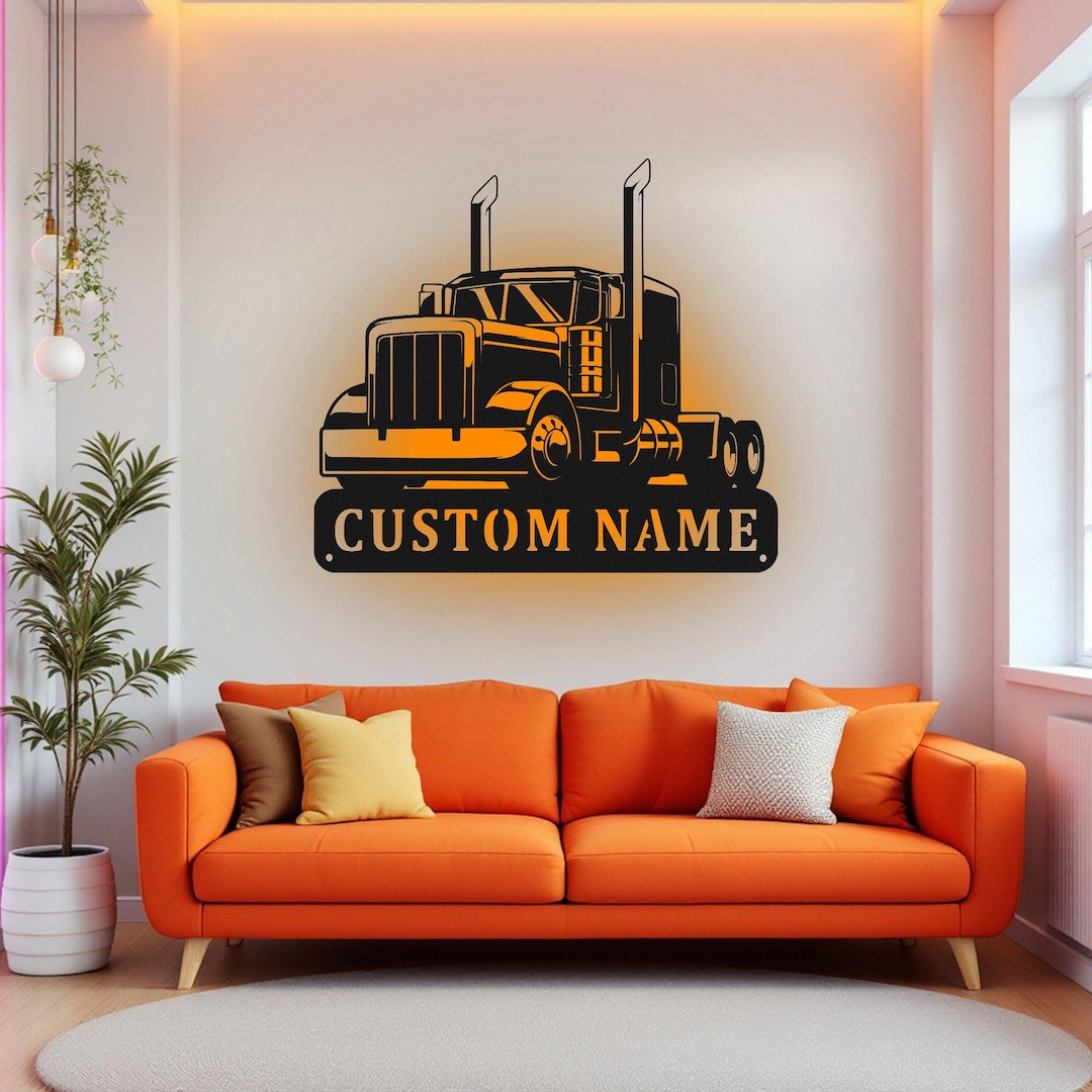 Custom Semi Truck Metal Sign With LED Light, Personalized Semi Trucker ...