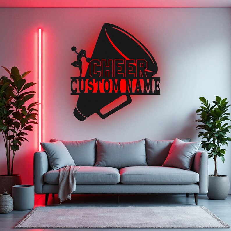 Custom Megaphone Cheerleader Metal Wall Art With LED Light ...